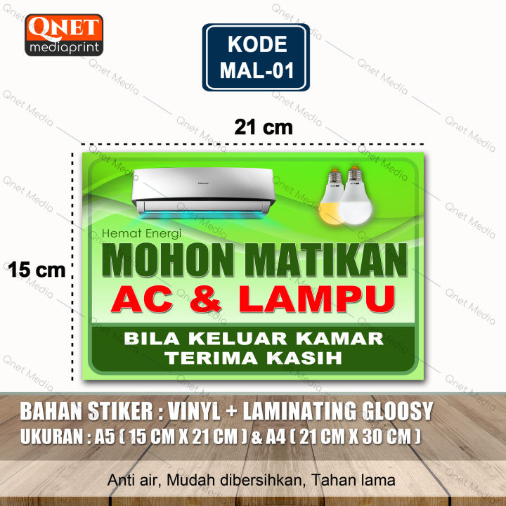 STIKER MOHON MATIKAN LAMPU & AC + LAMINASI GLOSSY | Lazada Indonesia
