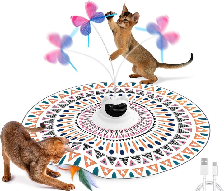 Cat Toys Interactive 2-in-1 Rechargeable Unpredicatable Moving Feather ...