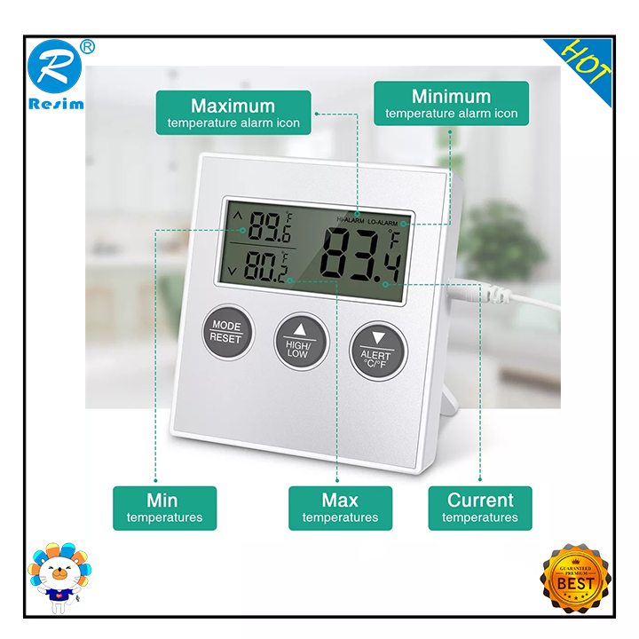 Resim Refrigerator Thermometer and Room Temperature Sensor, Digital ...