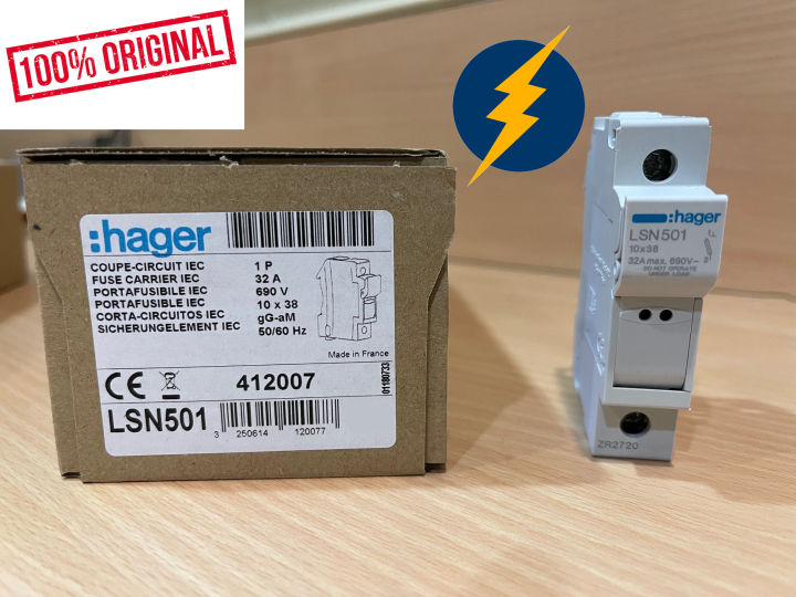 HAGER LSN501 Fuse carrier 1P 32A 690V L38 1M | Lazada