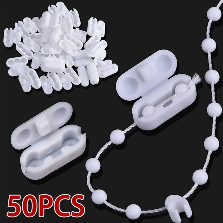 1-50Pcs White Curtain Chain Connector Plastic Roller Blinds Pull Beaded ...