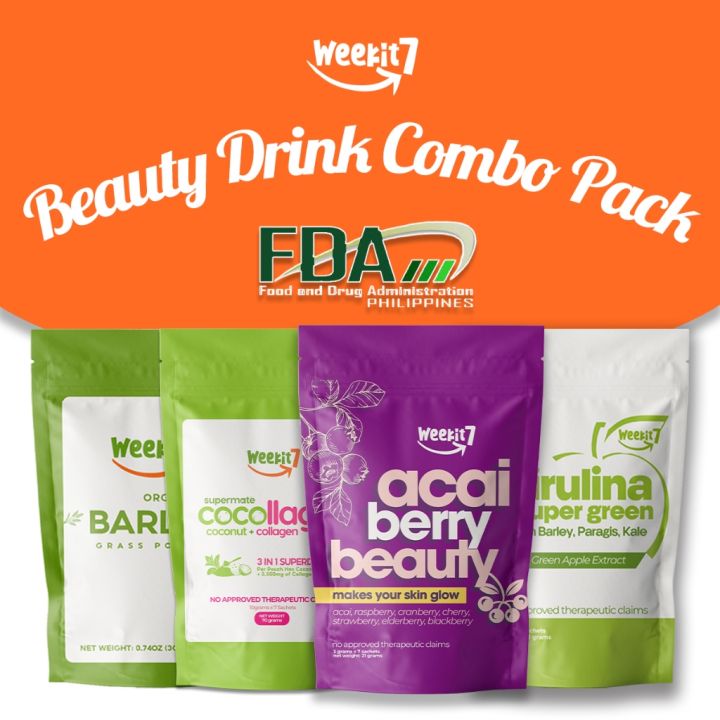 【BUDGET COMBO】Weekit7 Acai Berry Beauty Drink Set Barley Grass Powder ...