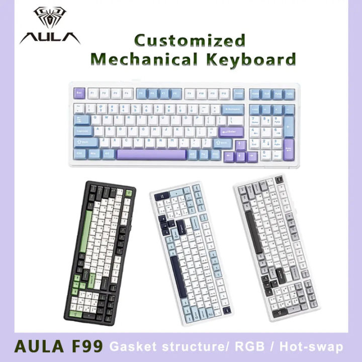 AULA F99 Gaming nical Keyboard Three Mode 2.4G Wireless Bluetooth Hot ...