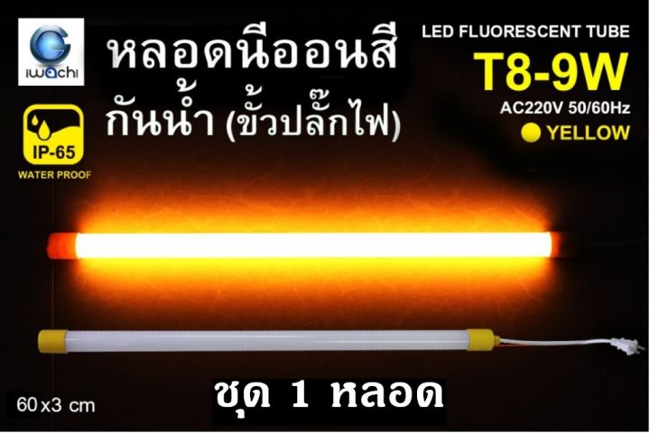 IWACHI หลอดนีออนสี ขั้วกันน้ำ พร้อมปลั๊กเสียบ รุ่นใหม่ LED T8 9W สีเหลือง | Lazada.co.th