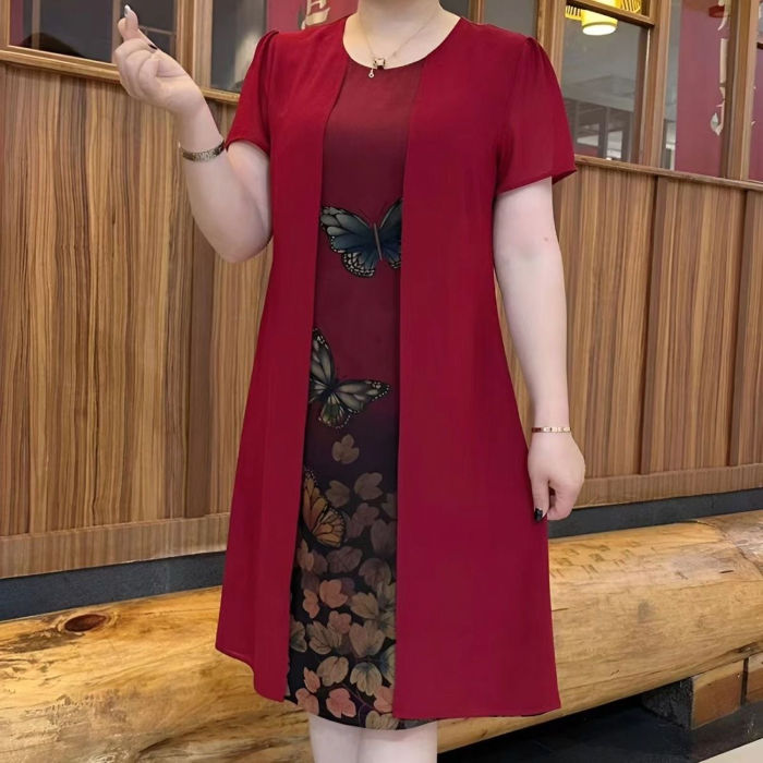 Plus Size Dress for Women Floral Printing Dresses Fake Two-piece Dress | Lazada PH