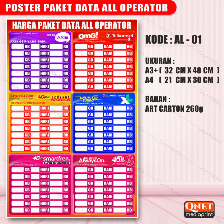 STIKER POSTER PAKET DATA ALL OPERATOR + LAMINASI GLOSSY | Lazada Indonesia