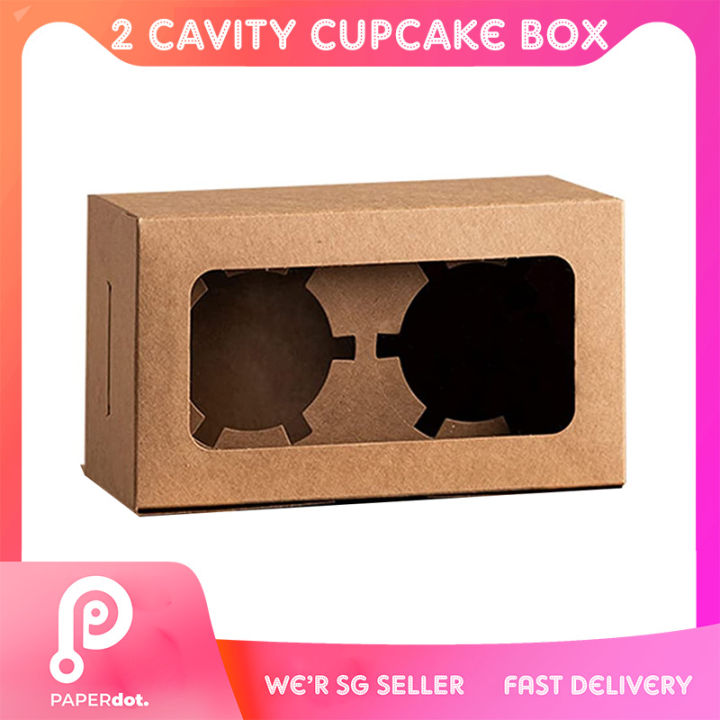 10pcs Cupcake 2 Cavity Box with Window and Handle,Kraft Paper Packaging ...