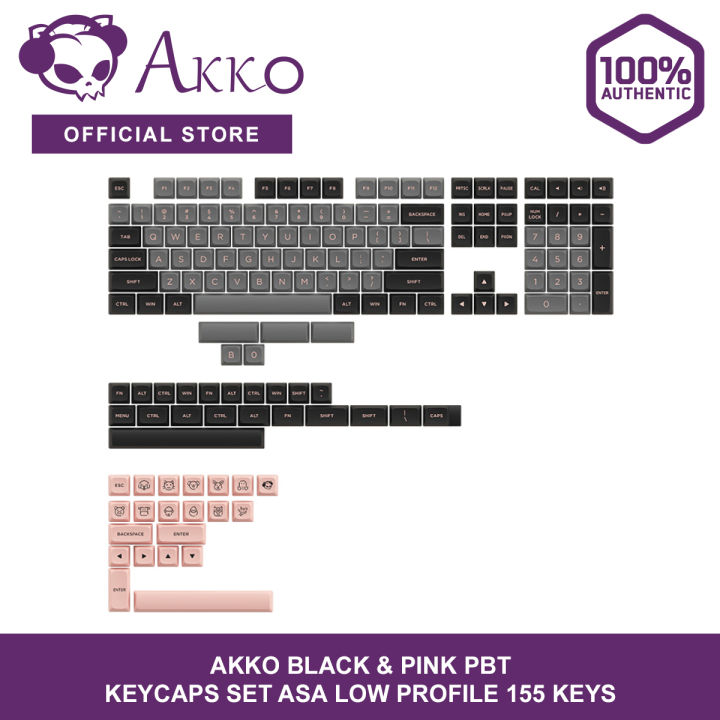 Akko Black & Pink PBT Keycaps Set ASA Low Profile 155 Keys | Lazada PH
