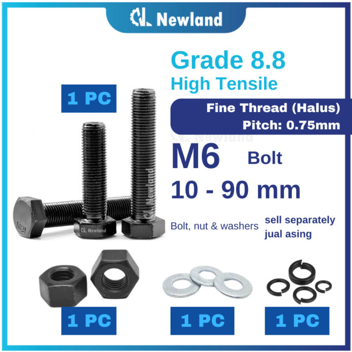 Newland M6 Fine Thread Bolt and Nuts / Plain Washer / Spring Washer ...