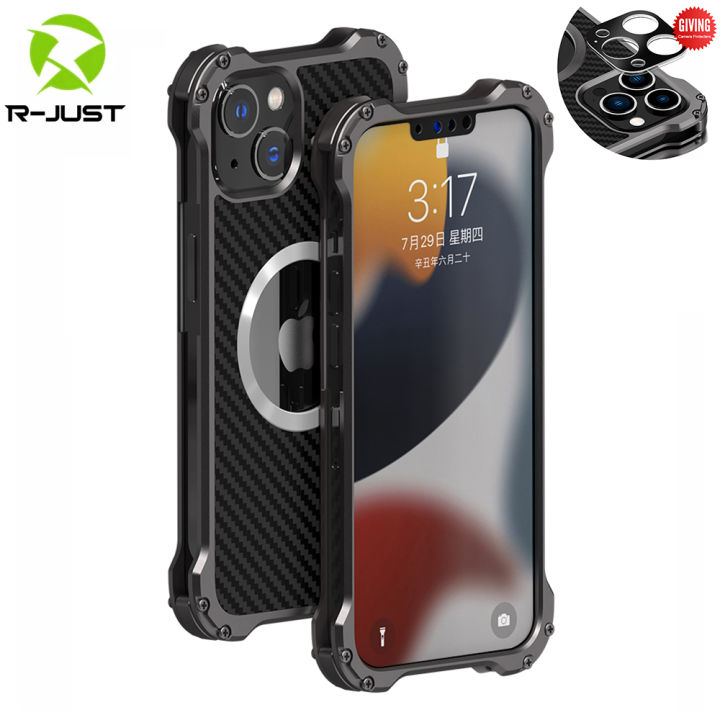 R-JUST Carbon Fiber Matal Case For iphone 16 15 14 13 Mini 13 Pro Max ...