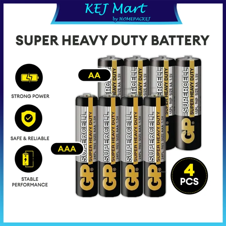 GP BATTERY SUPERCELL SUPER HEAVY DUTY AAA OR AA BATTERY / BATERI REMOTE ...