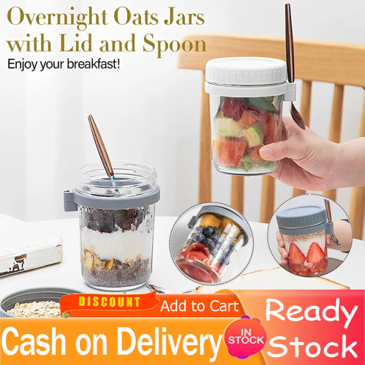 Overnight Oats Containers with Lids Glass 300ML Overnight Oats Jars Milk Fruit Salad Food ...
