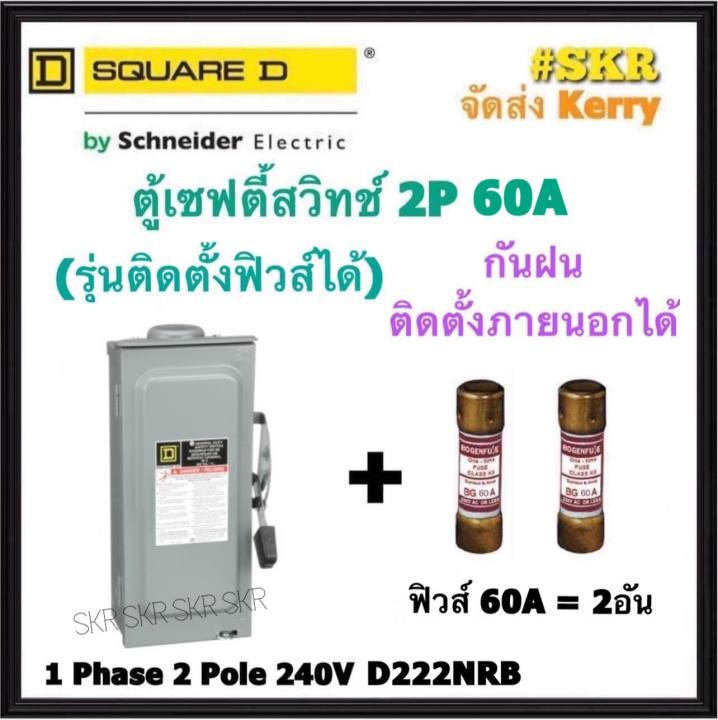 Schneider เซฟตี้สวิทช์ กันฝน 2P 60A D222NRB Safety Switch สามารถติดตั้ง ...