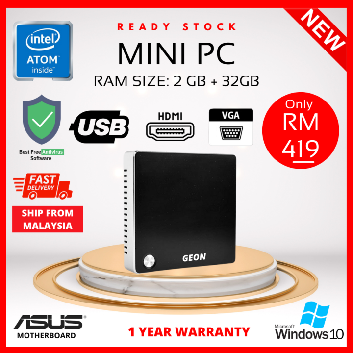 Mini PC Windows 10 Pro Intel Atom Quad-Core Z3735F Processor 1.33GHz Fanless Wifi HDMI Office ...