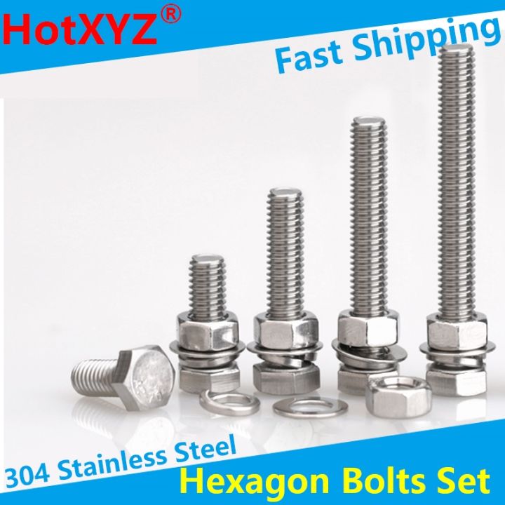 304 Stainless Steel Hex Head Screws Nuts Flat Washers Lock Washers Kits Hexagon Bolts Set M3 M4 ...