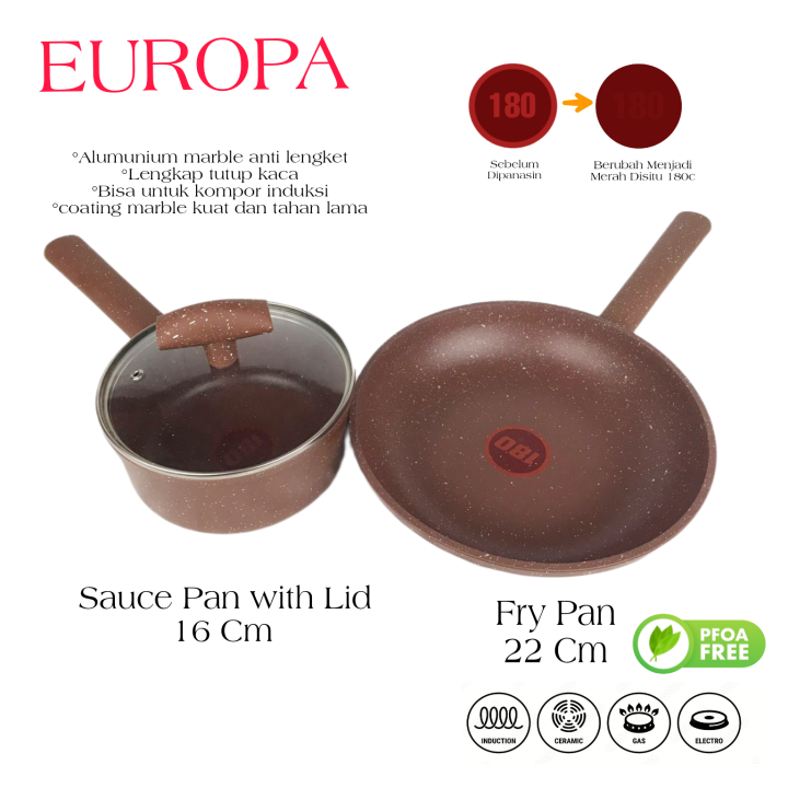 EUROPA Red Dot set fry pan 22cm dan sauce pan 16cm marble keramik ...