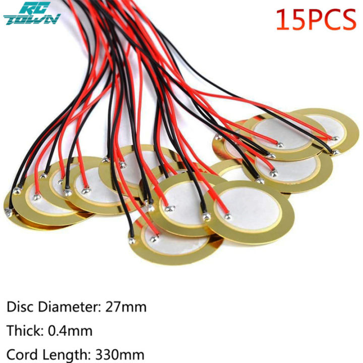 15 PCs Piezo Pickup 27mm Piezo Amplifiers Discs With 13" Leads Contact Microphone Trigger Sound ...