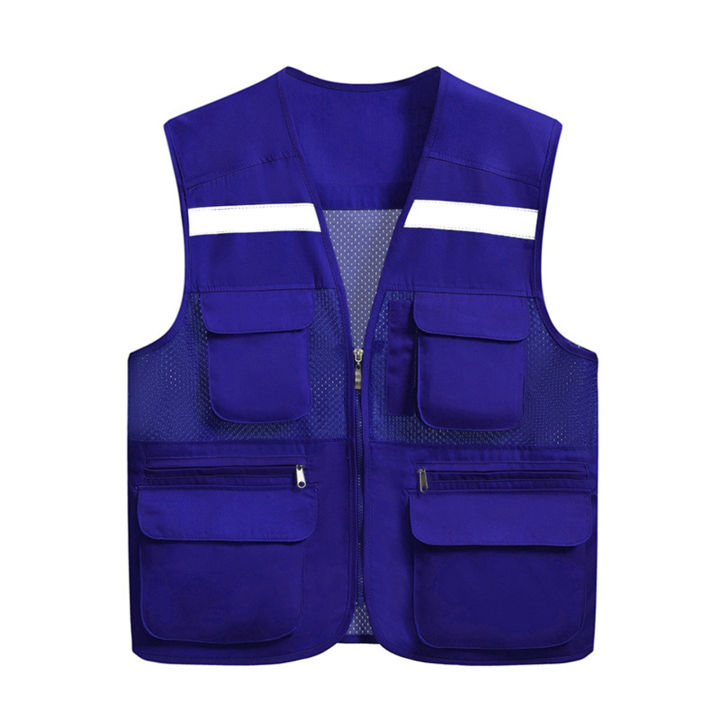 Multi Pockets Mesh Stitching Zipper Placket Vest Coat Outdoor ...