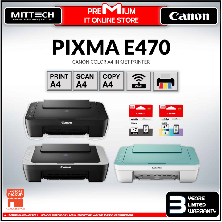 Canon Color Inkjet Printer PIXMA E470แบบมีสาย A4ไร้สาย3in1 | พิมพ์สแกน ...