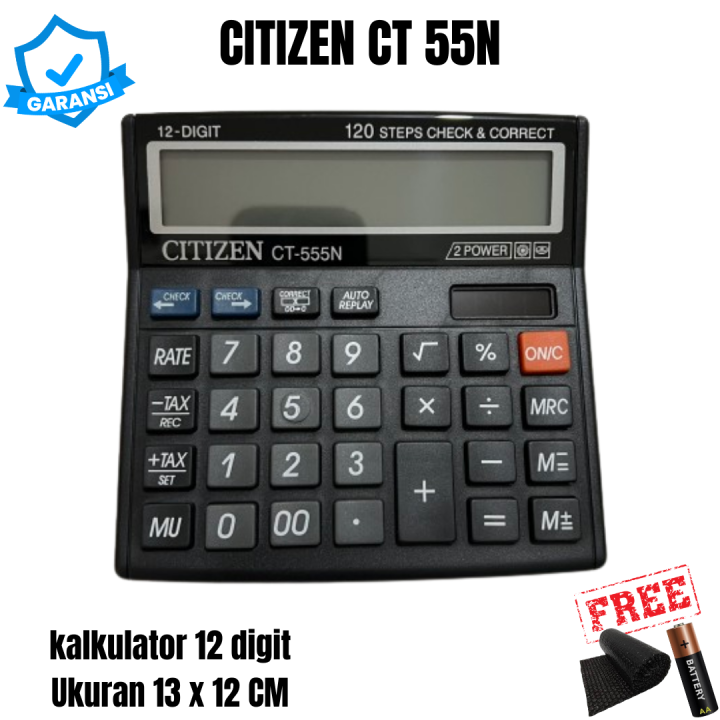 Kalkulator CT 555N 12 Digit Check Correct Baterai Solar Panel Sekolah ...