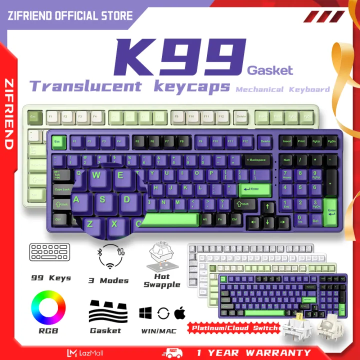 ZIFRIEND & FURYCUBE K99 Pro Gasket Wireless Mechanical Keyboard Wired / Bluetooth / 2.4G 3 Modes ...