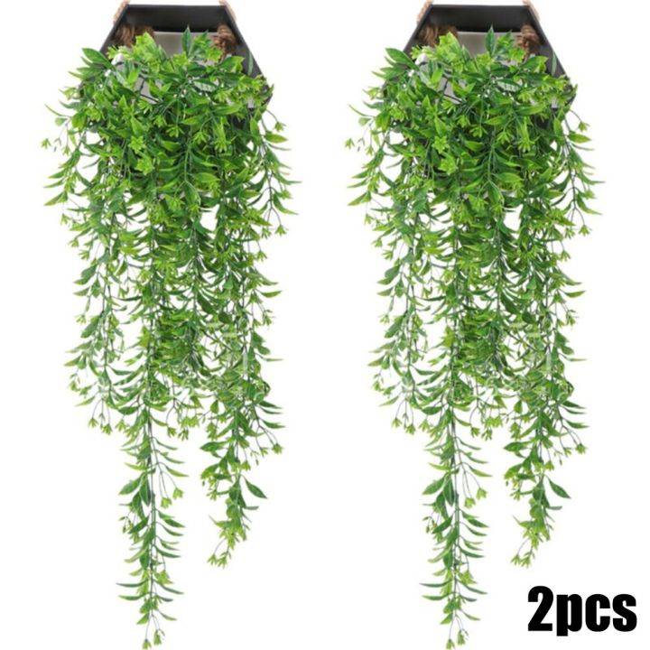 Artificial Plastic Hanging Plants Basket Fake Vine Trailing Foliage ...