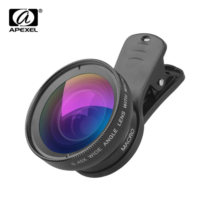 APEXEL APL-0.45WM Phone Lens Kit 0.45X Super Wide Angle & 12.5X Super Macro Lens HD Camera ...