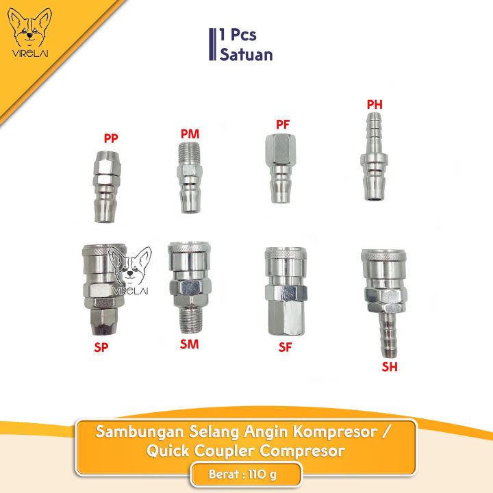 [1 SET] Sambungan Selang Angin Kompresor / Quick Coupler Compresor ...