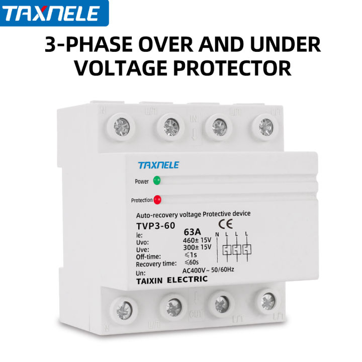 63A 380V Three Phase Din rail automatic recovery reconnect over voltage ...