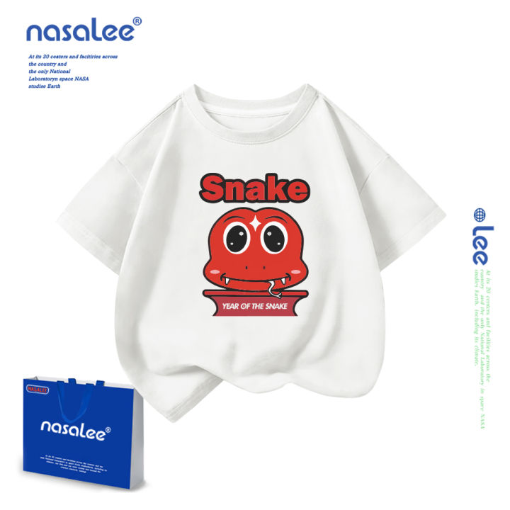 NASA Lee 2025เสื้อยืดเด็กแขนสั้นปีใหม่ ลายการ์ตูนปีงูน่ารัก ผ้าคอตตอน ...
