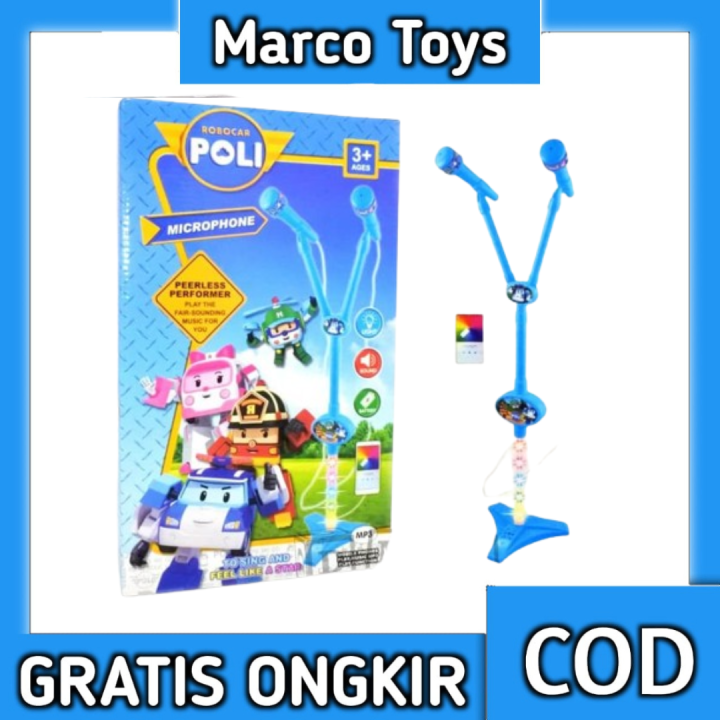 Mainan Anak Microphone Robocar Poli Double Biru Mic Dua Tiang | Lazada ...