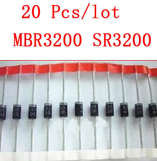 20 Pcs/lot SB3200 MBR3200 SR3200 3A 200V Rectifier Diode in-line DO-27 ...