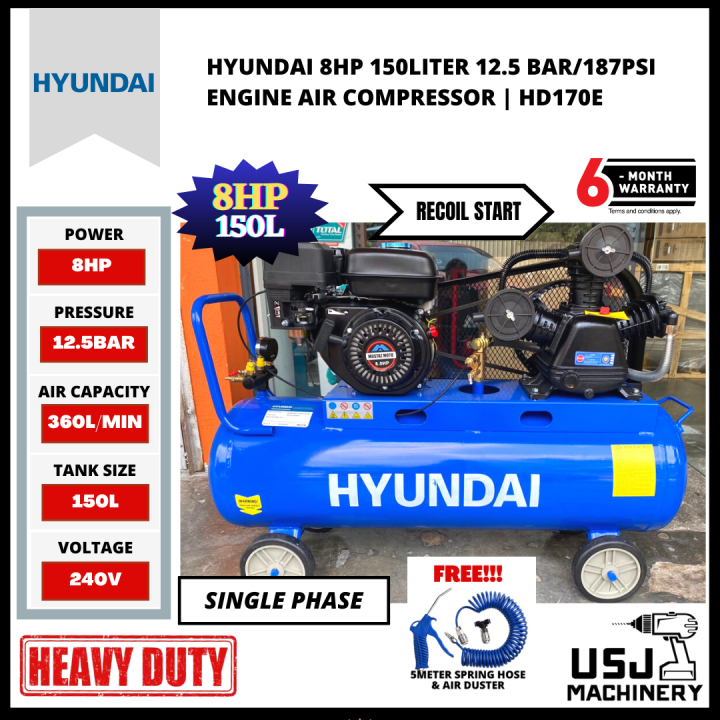 HYUNDAI 8HP 150L 12.5Bar/187Psi engine Air Compressor HD170E - Powerful ...
