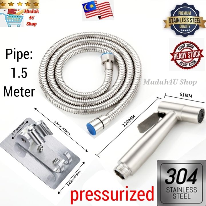 304 STAINLESS STEEL HIGH PRESSURE HAND SPRAY SHOWER BIDET PRESSURIZED ...