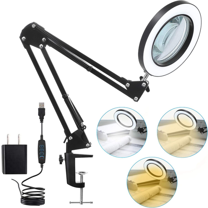 Magnifier LED Lamp 10X Magnifying Glass Desk Table Light Reading Lamp ...