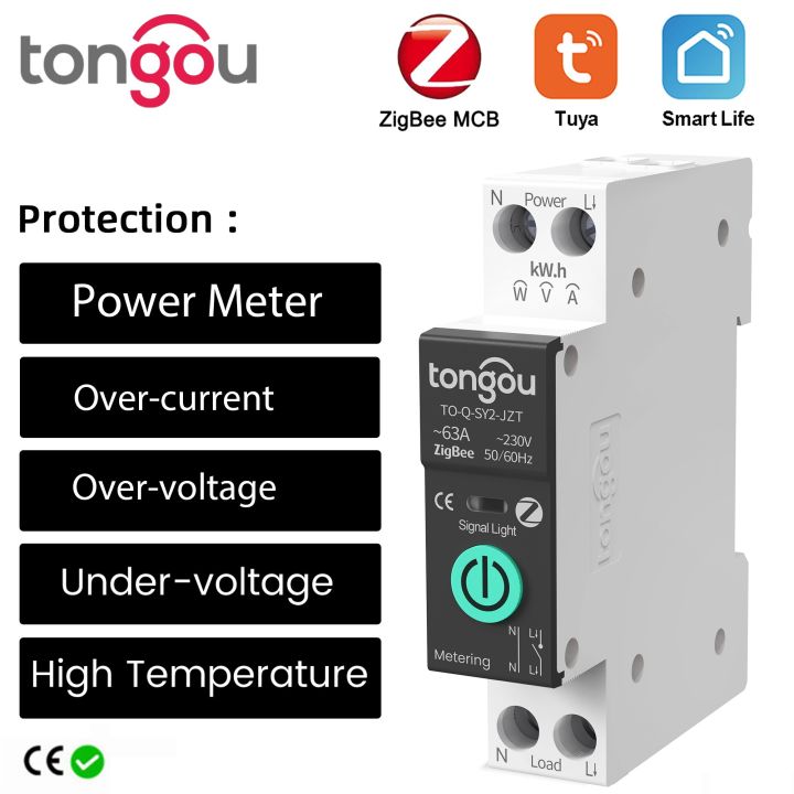 TUYA Zigbee MCB Smart Circuit Breaker Over Current Under Voltage Protection With Metering 1-63A ...