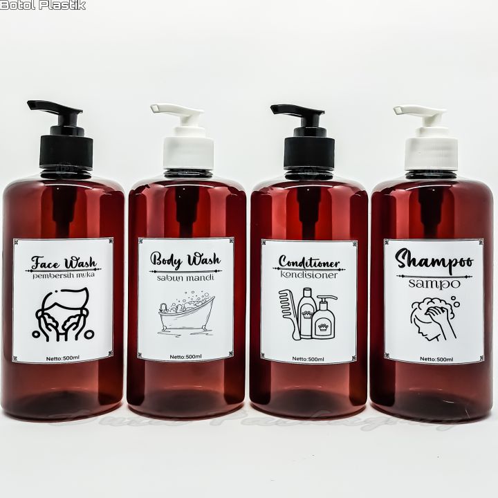 botol sabun refill pump cair label stiker aesthetic isi ulang 500ml ...