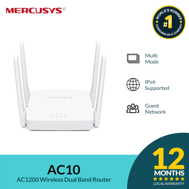 Mercusys AC10 AC1200 Wireless Dual Band Router High-Speed Wi-Fi Multi ...