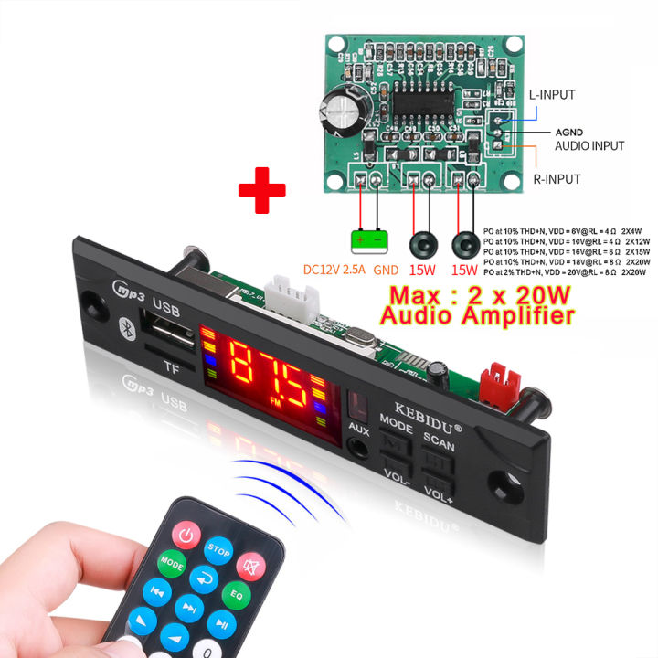 KEBETEME Car Audio USB TF FM Radio Module Wireless Bluetooth 6V 24V MP3 ...