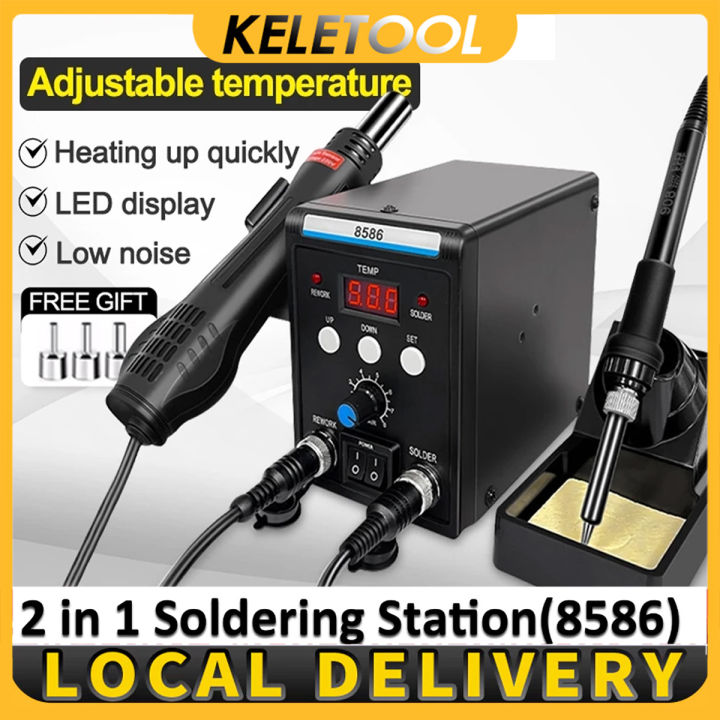 Stasiun Solder 8586 1500W 2 in 1 Digital Display SMD Ulang Hot Air Gun ...