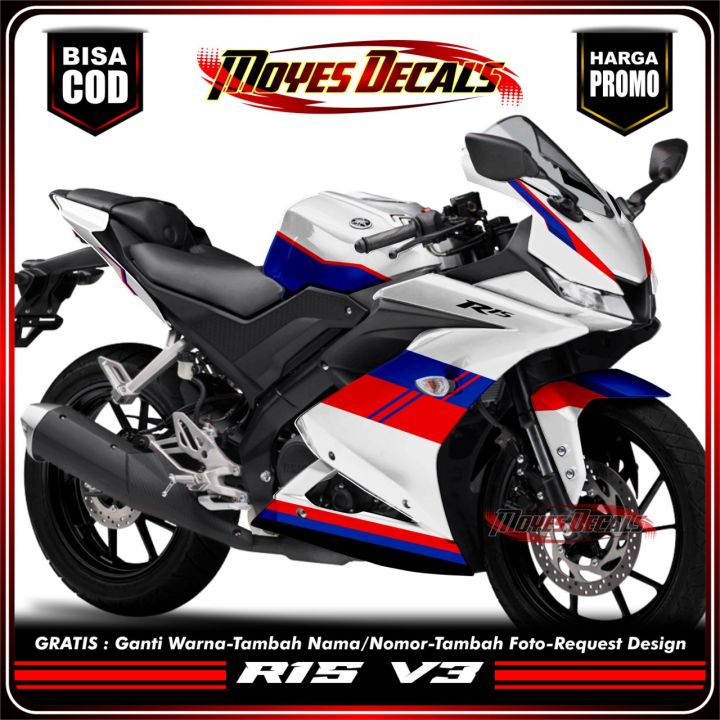 Decal Stiker R15 V3 Full Body Motif Simpel Warna Merah Putih Biru ...