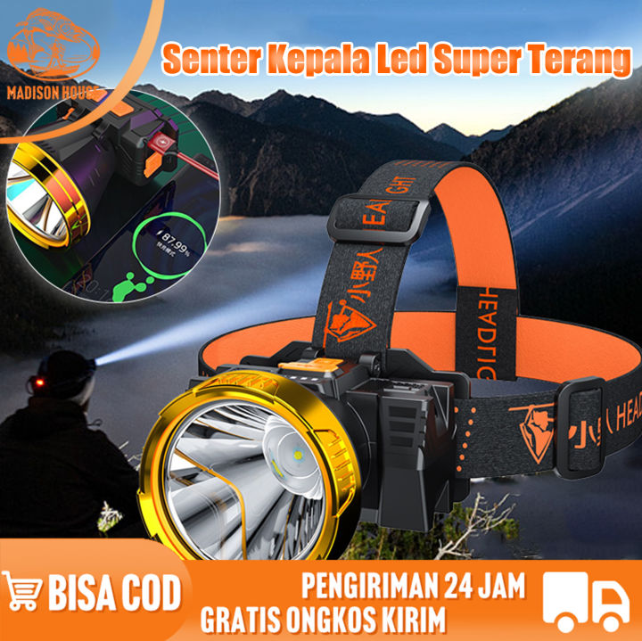 Senter Kepala Led Super Terang Jarak Jauh 1km/Senter Kepala Led Anti Air Super Terang/Headlamp ...