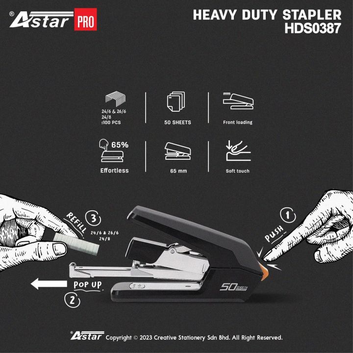 Astar Pro HDS0387 Compact Effortless Heavy-Duty Stapler with 50-Sheet ...