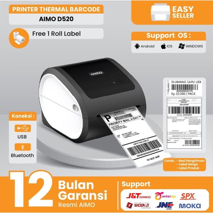 Printer Barcode Thermal D520 Support USB & Bluetooth Cetak Label Resi ...