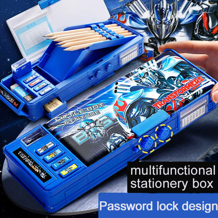 Cute cartoon pencil box storage stationery box with password lock ...