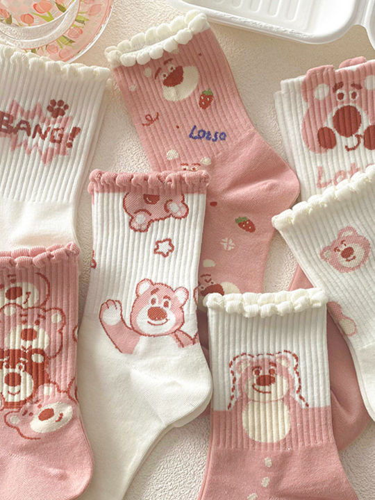 【cod】 Pink socks pure cotton socks cute cartoon women's socks | Lazada PH