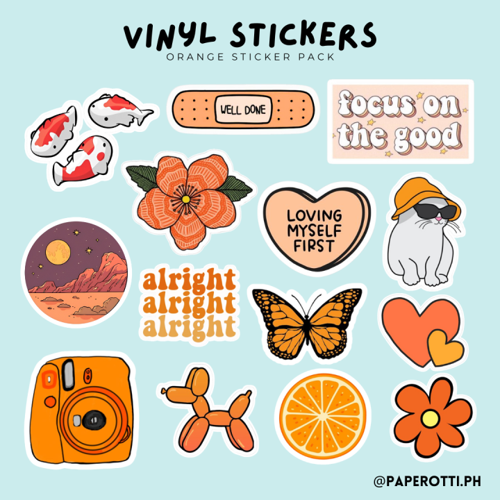 Orange Sticker Pack | Cute Water Proof Vinyl Stickers | Sold Per Pack ...
