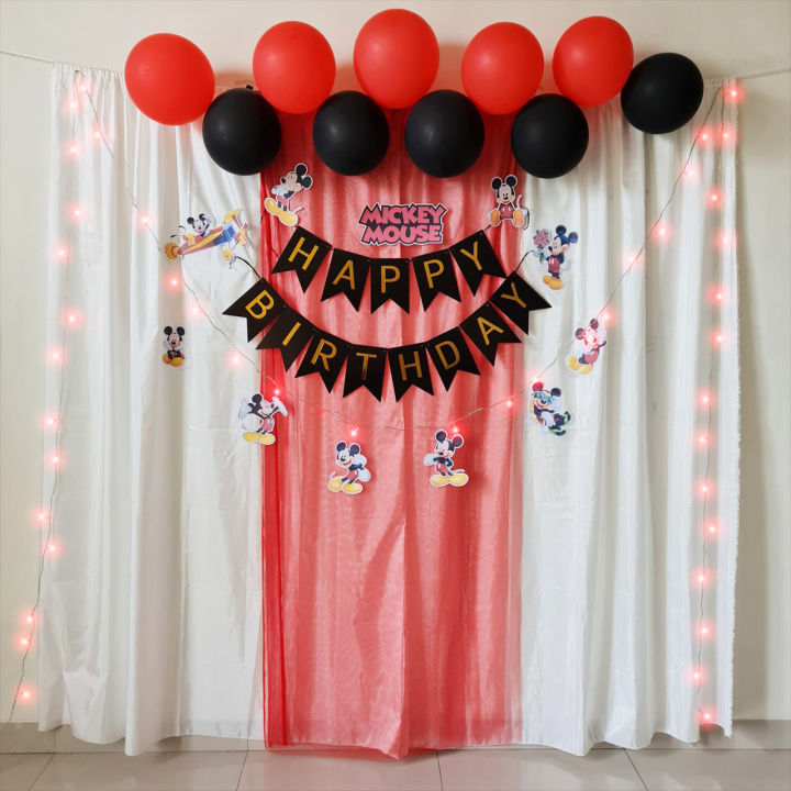 Paket Dekorasi Ulang Tahun Anak Background Tema Mickey Mouse | Lazada ...