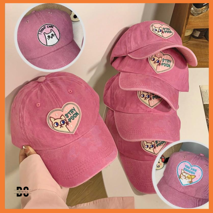 Baseball cap CAT STYLE pink Korean version INS big circumference peaked ...