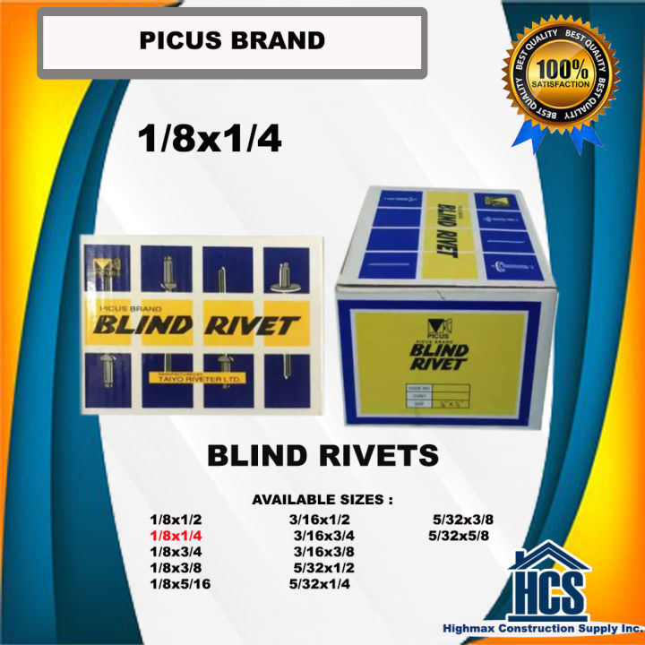 Aluminum blind rivets 1/8" x 1/4" price per box 500pcs | Lazada PH